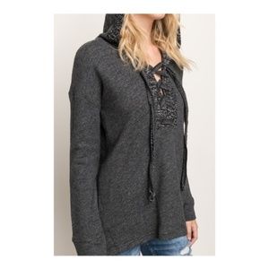 Mystree | Sweaters | Mystree Laceup Hoodie Sweater | Poshmark